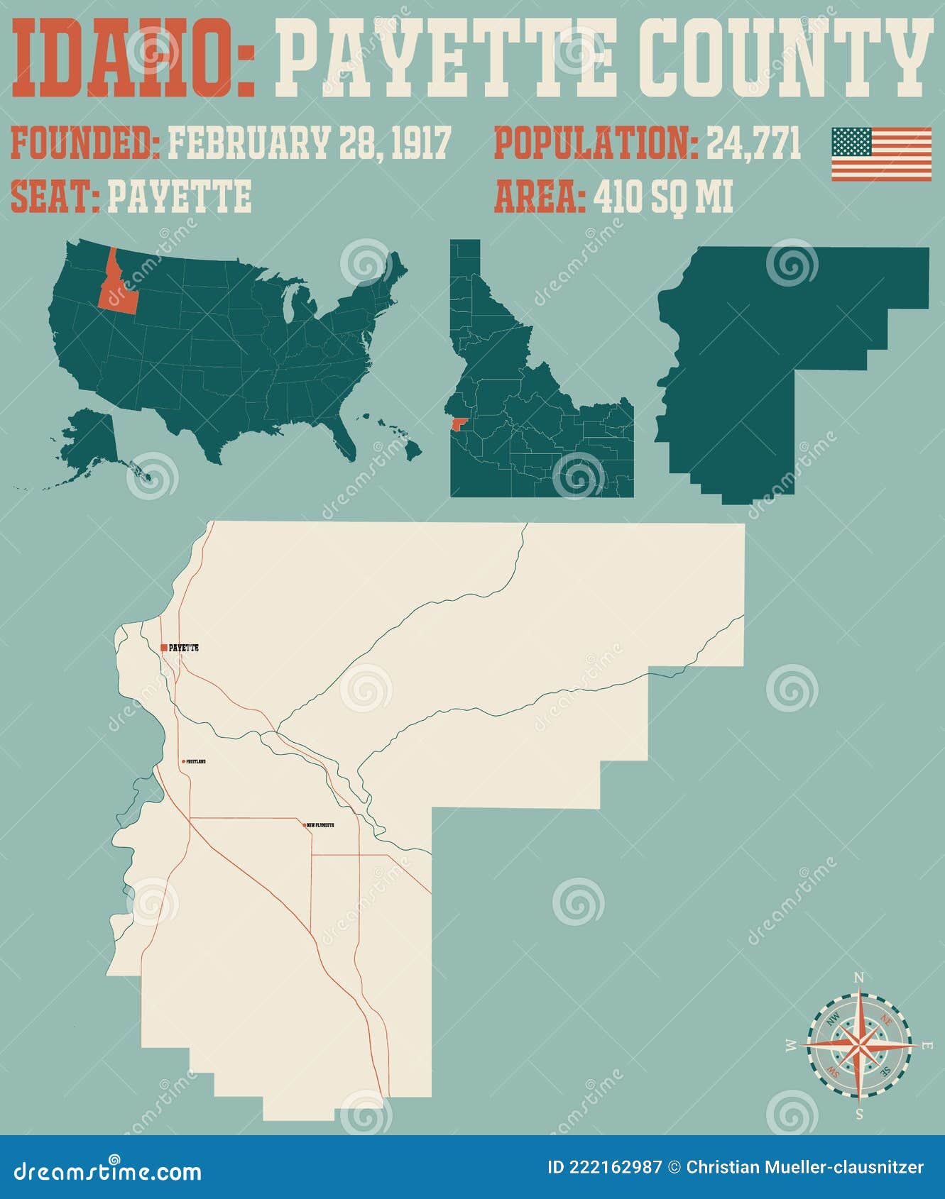 Map of Payette County in Idaho Stock Vector - Illustration of road ...