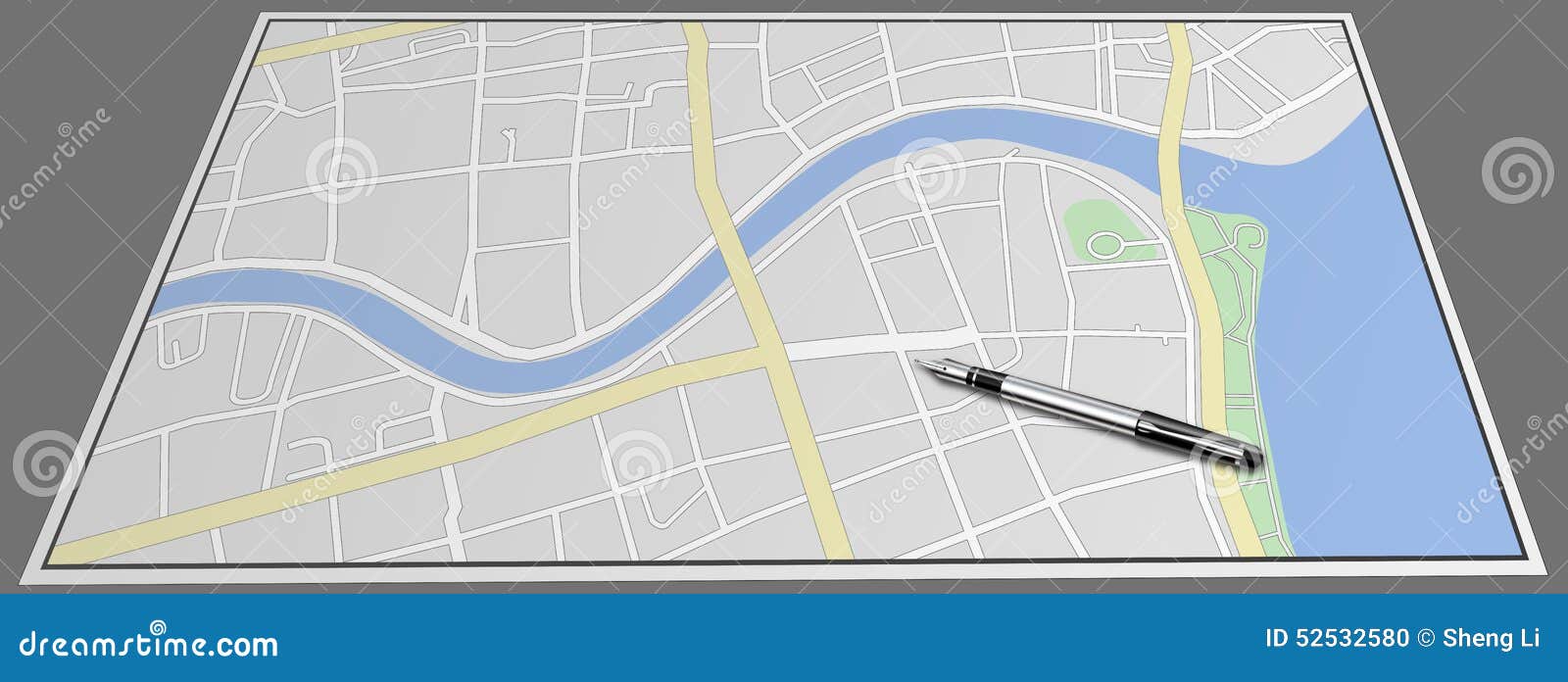 A Map and a Pen stock vector. Illustration of direction - 52532580