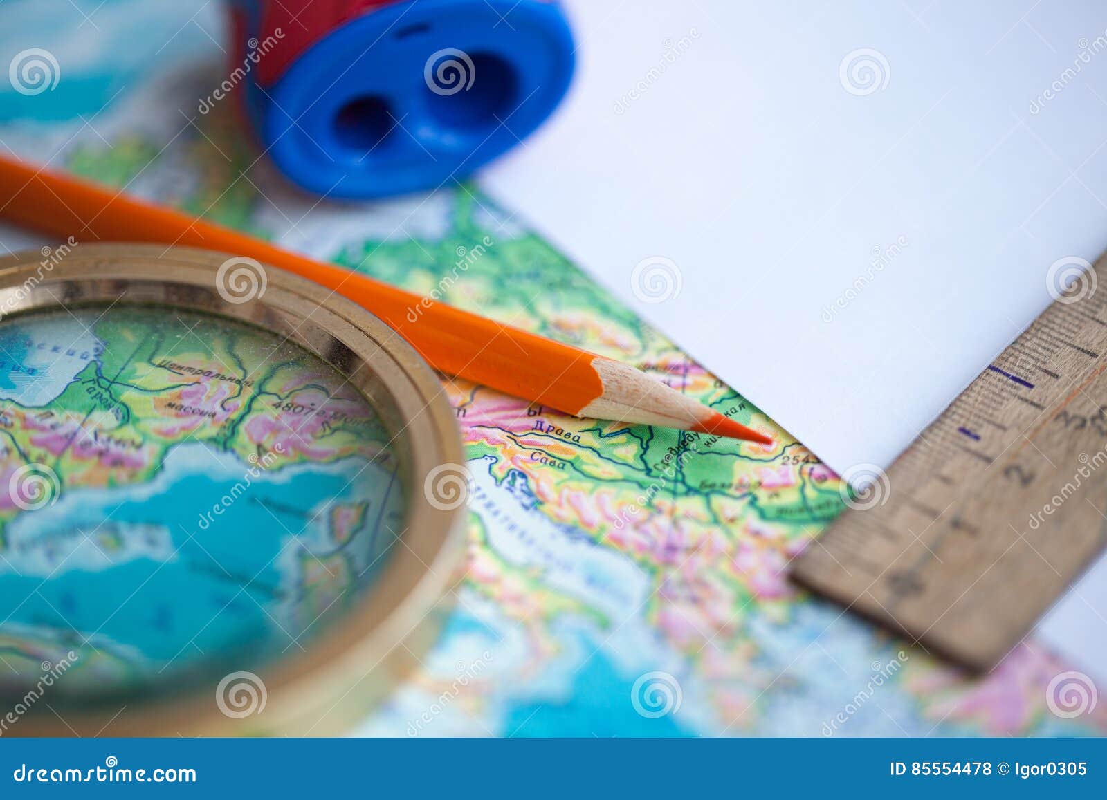 Map and Pencil on the Table Stock Photo - Image of discovery, paper ...