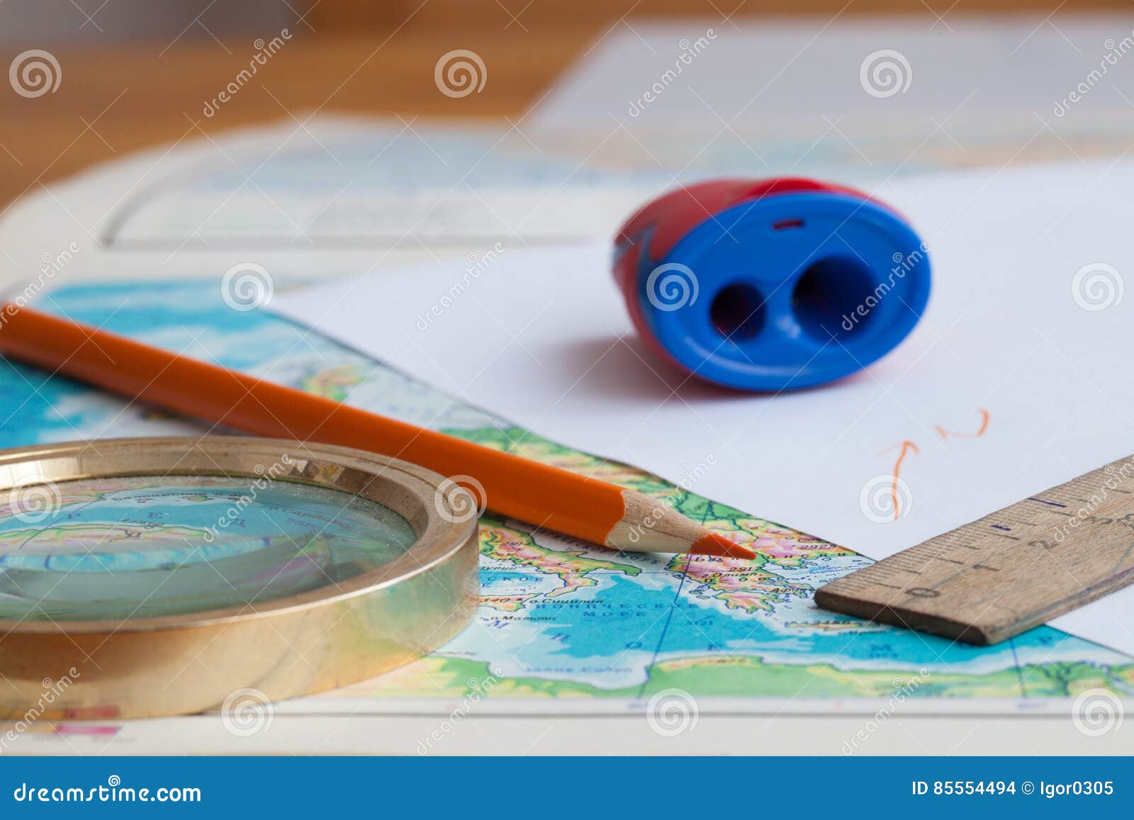 Map and Pencil on the Table Stock Photo - Image of topography, passport ...