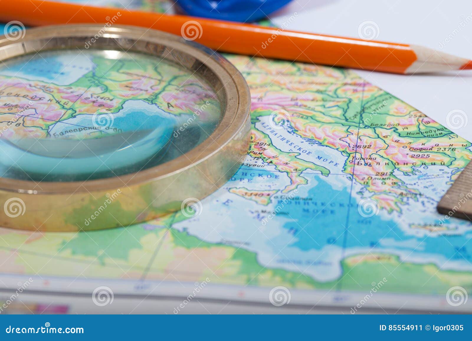 Map and Pencil on the Table Stock Image - Image of destinations ...
