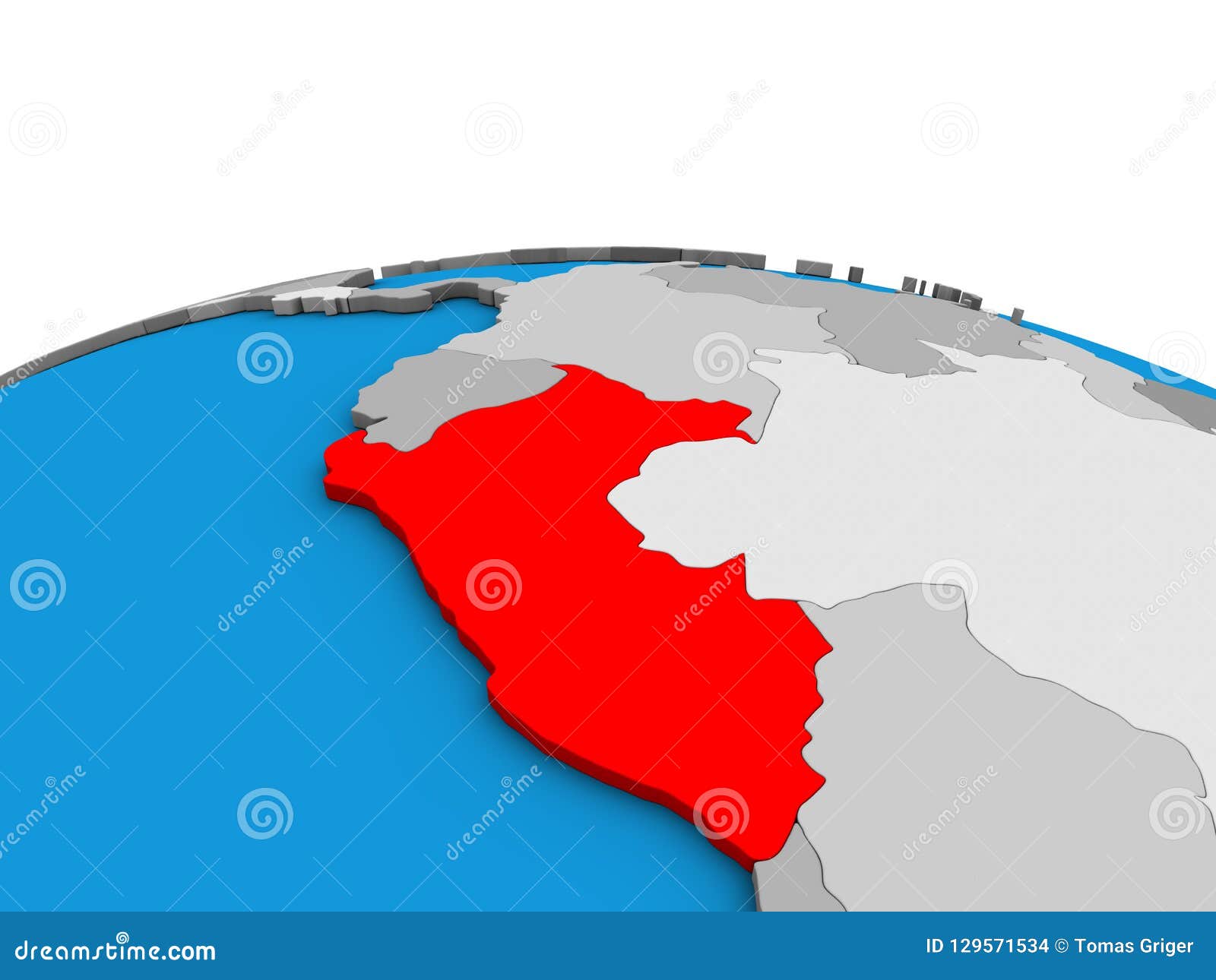 Map of Peru on 3D globe stock illustration. Illustration of countries ...