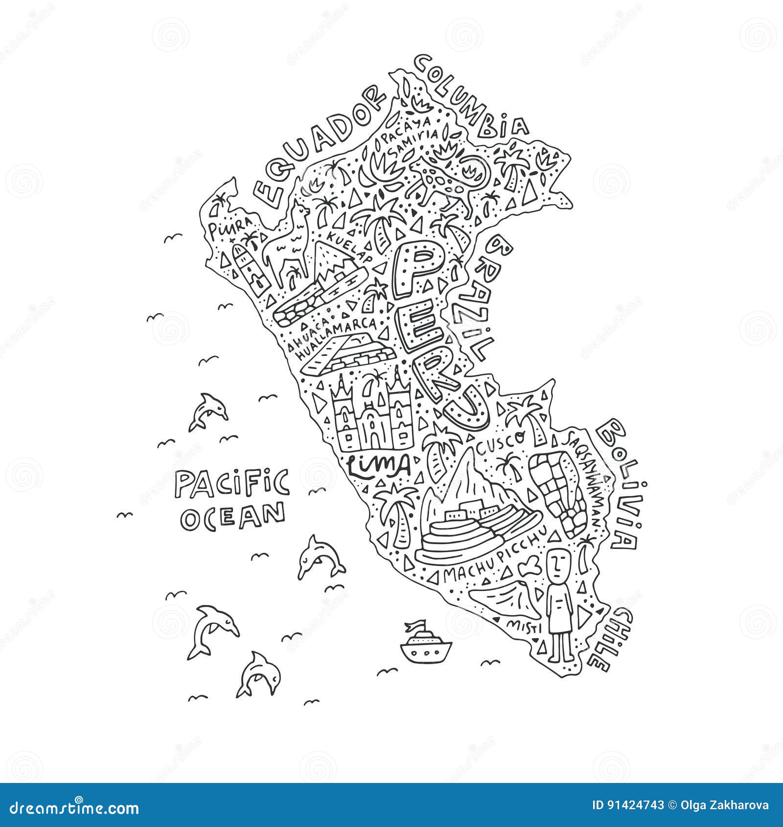 Map of Peru stock vector. Illustration of design, cartography - 91424743