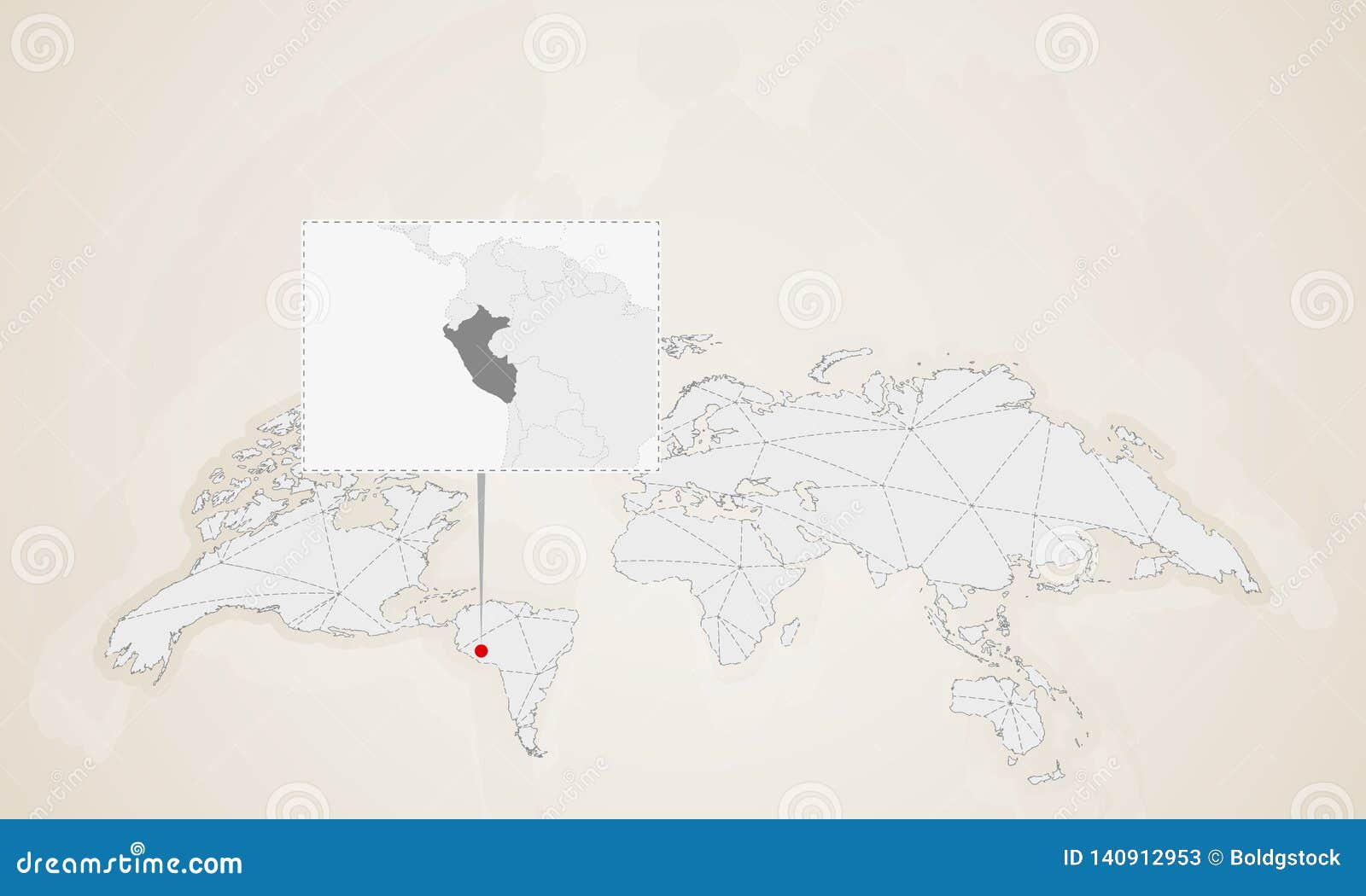Map of Peru with Neighbor Countries Pinned on World Map Stock Vector ...
