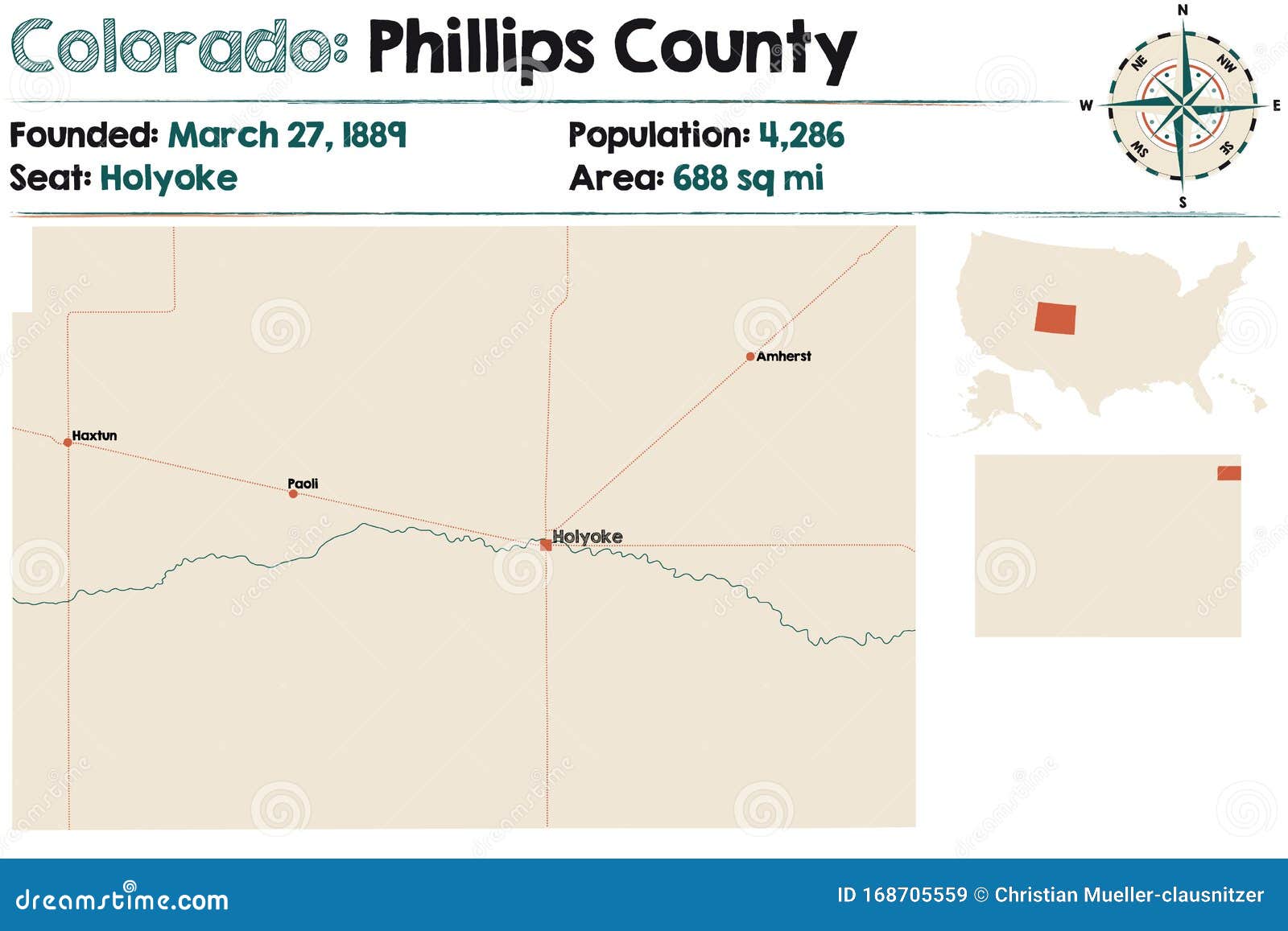 Map of Phillips County in Colorado Stock Vector - Illustration of ...