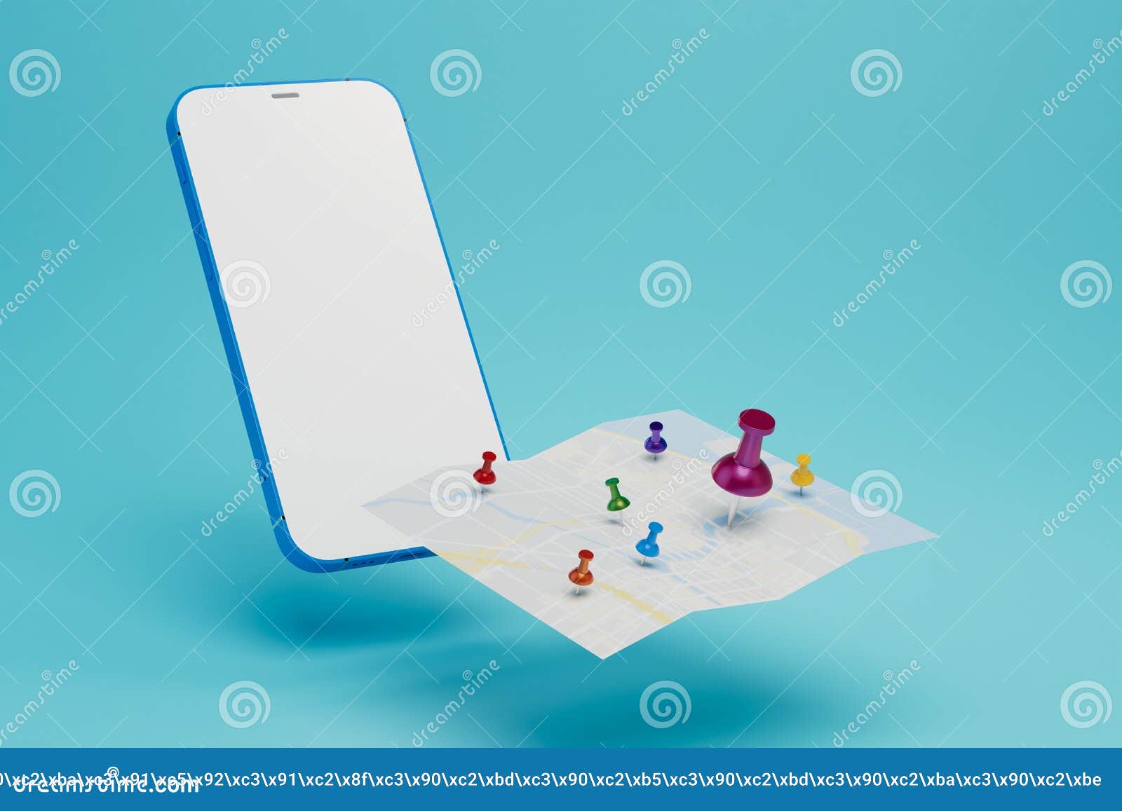 Map in the Phone. Smartphone, Map and Destination Marked with ...