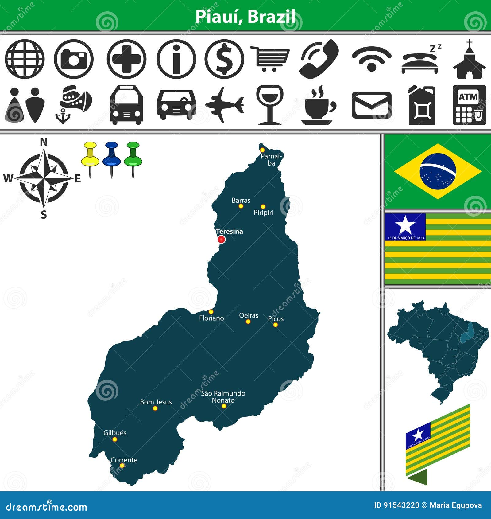 Map of Piaui, Brazil stock vector. Illustration of country - 91543220
