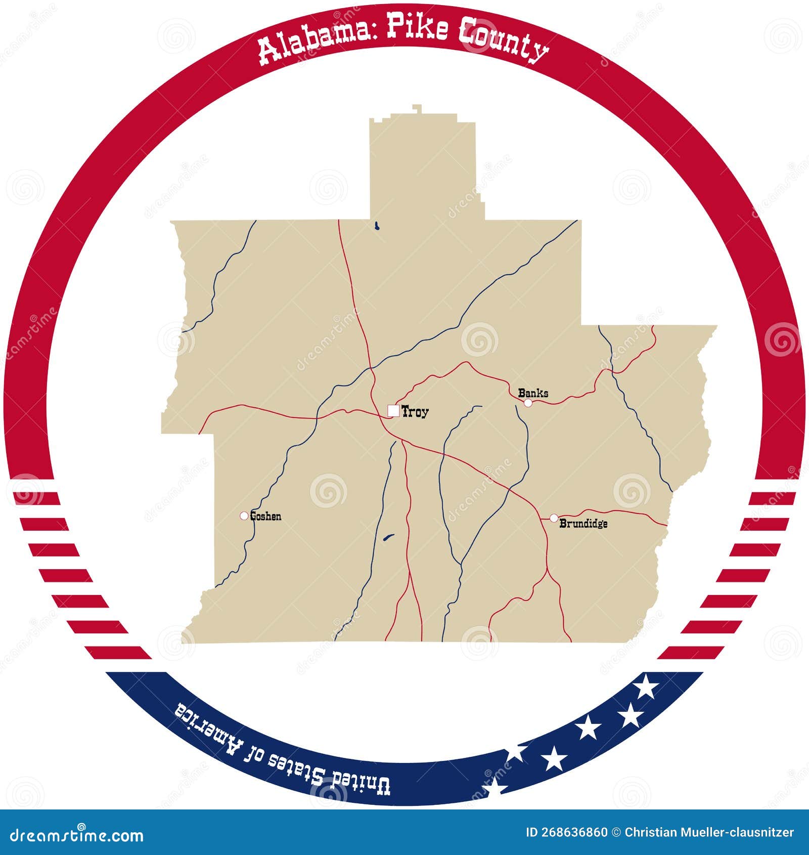 Alabama: Pike County Map Cartoon Vector | CartoonDealer.com #94072201