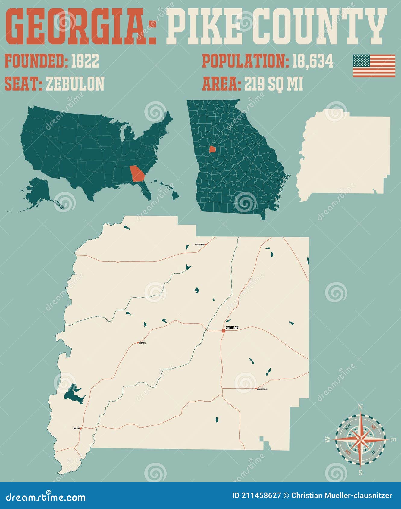 Map of Pike County in Georgia Stock Vector - Illustration of ...