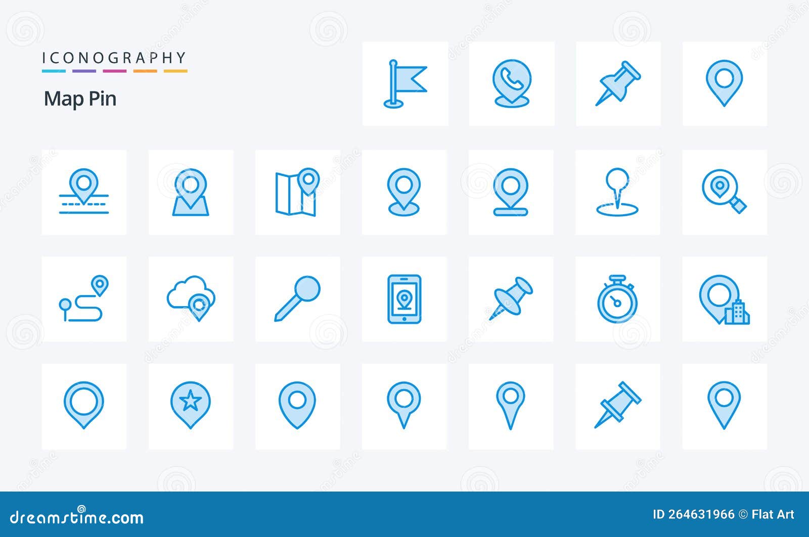 25 Map Pin Blue icon pack stock vector. Illustration of compass - 264631966