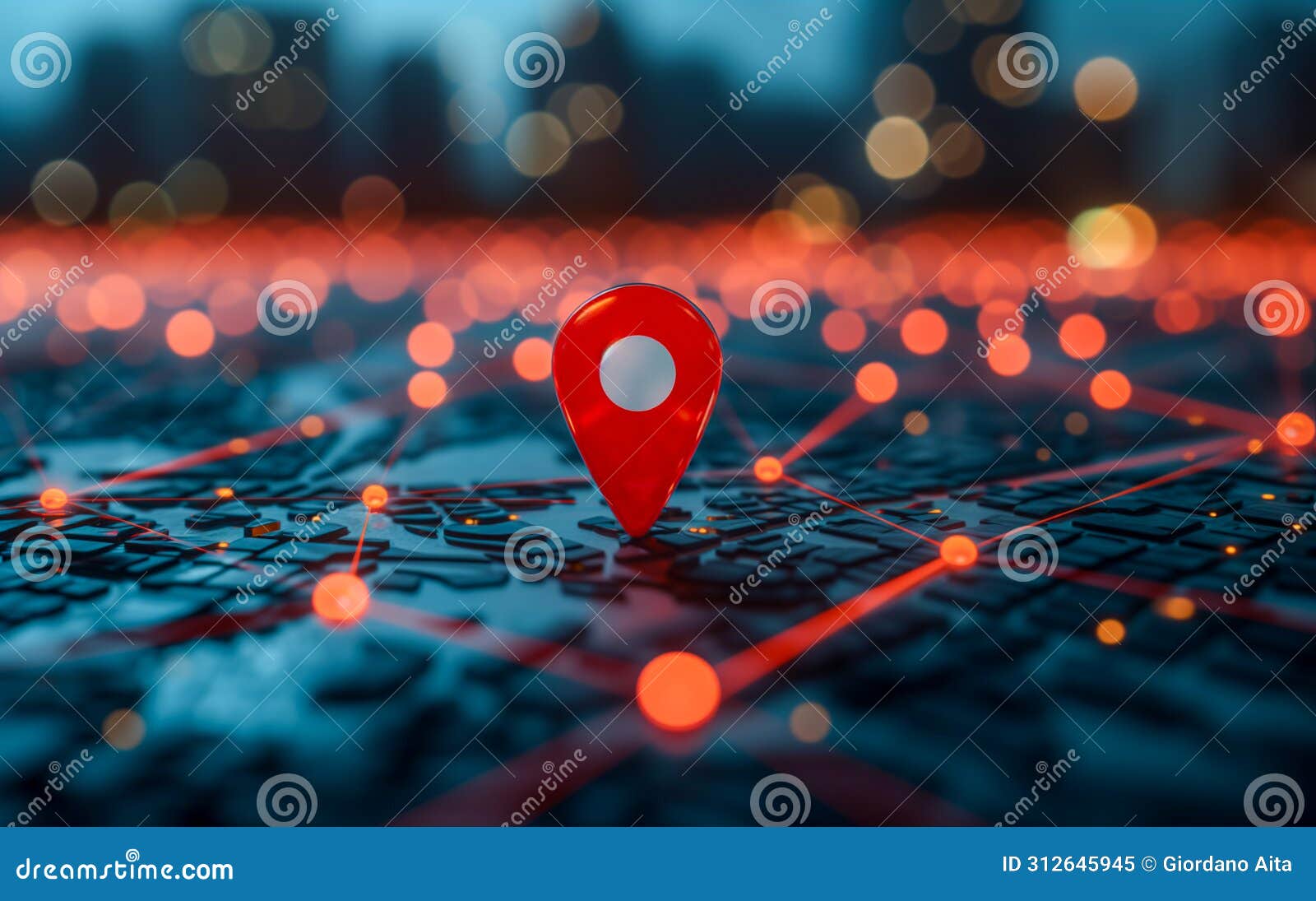 A Map Pin in Cityscape Network Connection Indicating the City ...