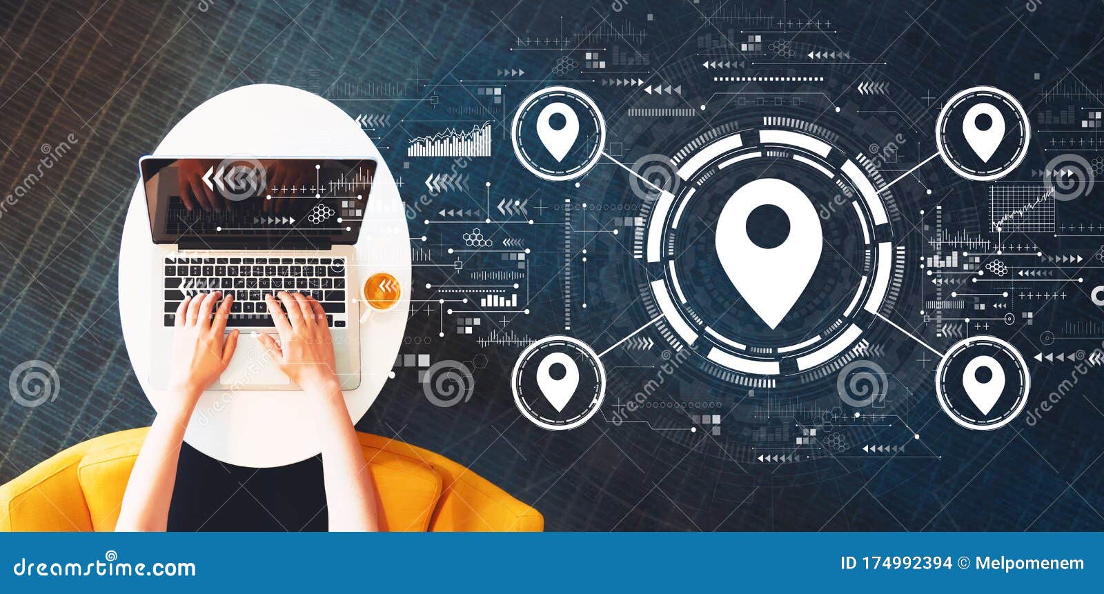 Map Pin Concept with Person Using a Laptop Stock Photo - Image of desk ...