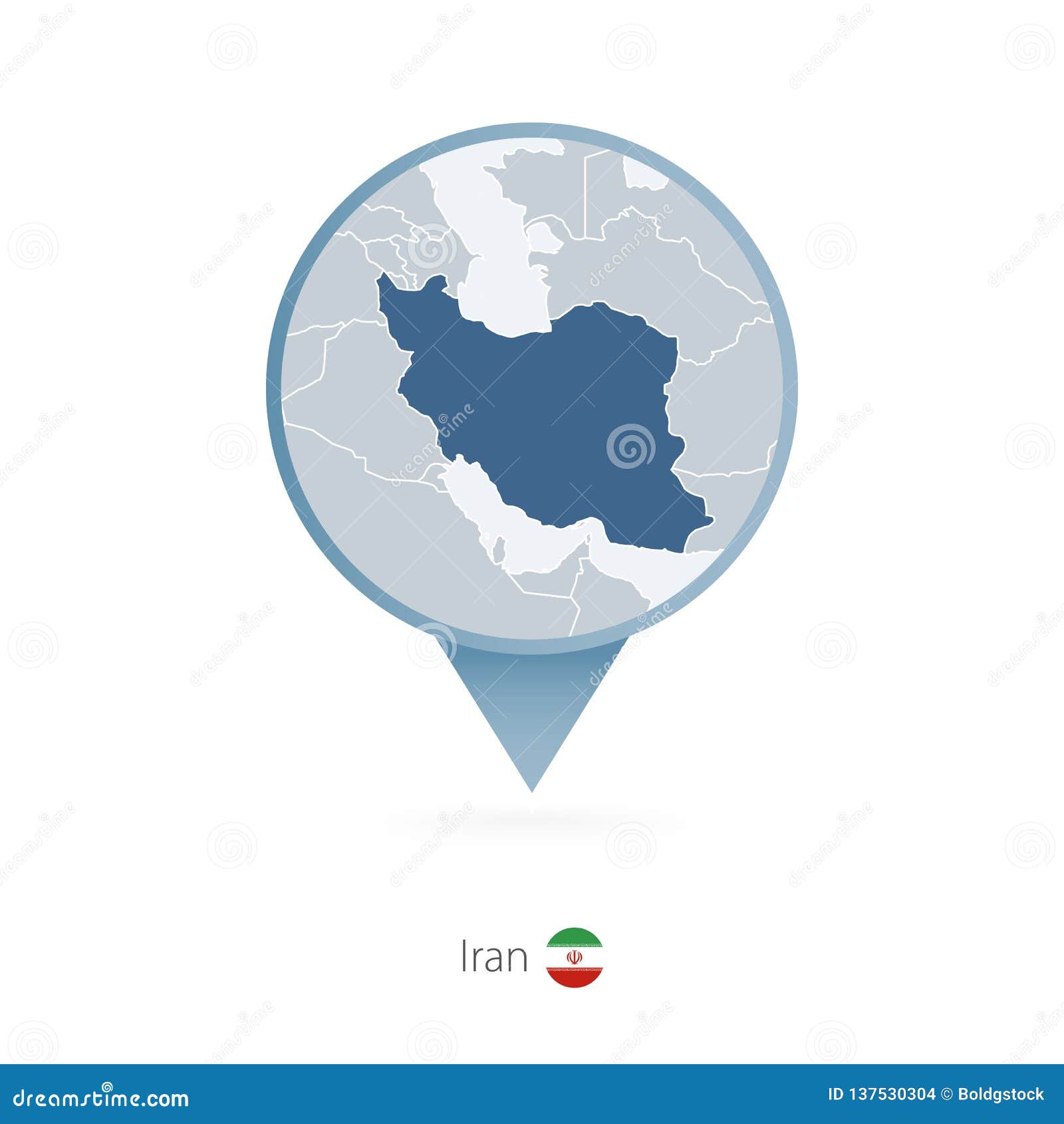 Map Pin with Detailed Map of Iran and Neighboring Countries Stock ...