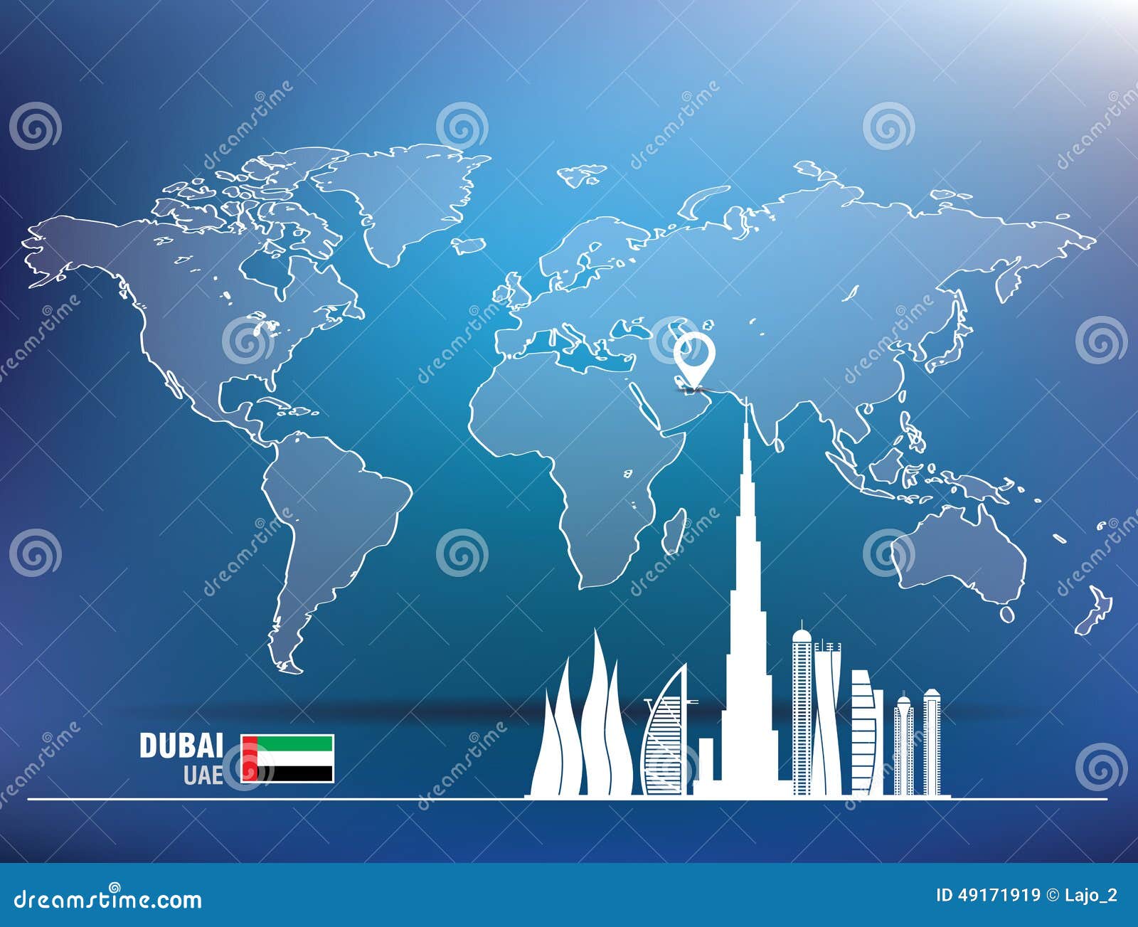 Map pin with Dubai skyline stock vector. Illustration of information ...