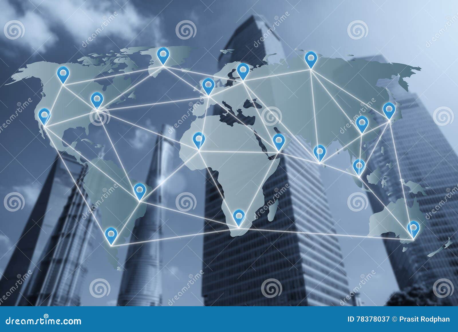 Map Pin Flat Network Above World Map with Network Connection Stock ...