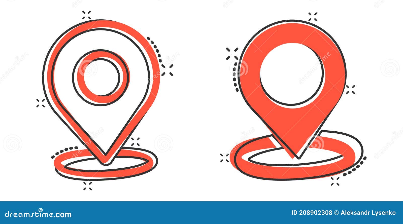 Map Pin Icon in Comic Style. Gps Navigation Cartoon Vector Illustration ...