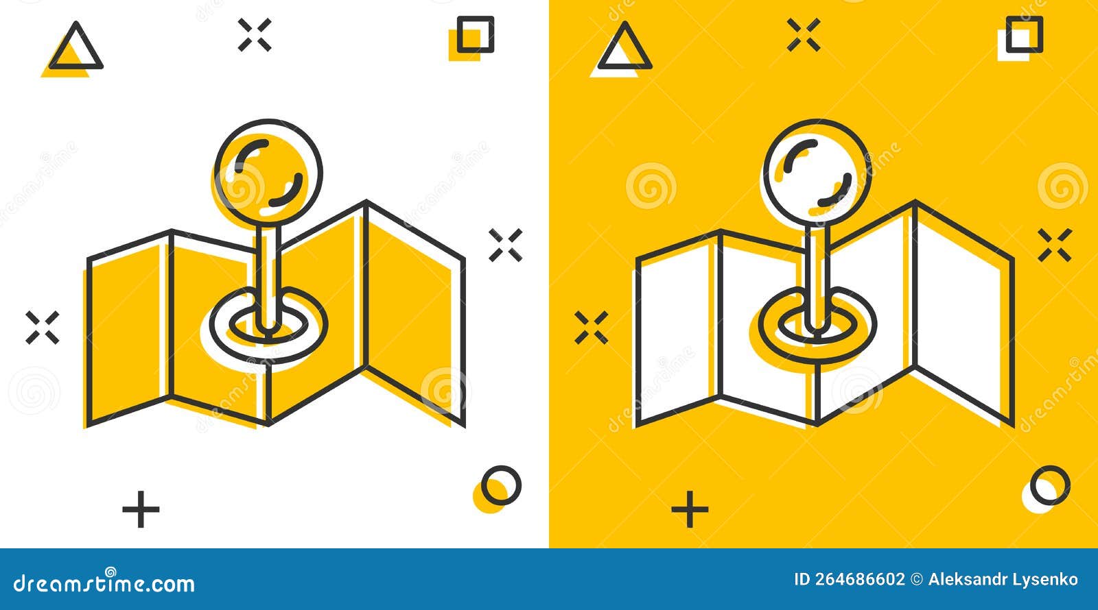 Map Pin Icon in Comic Style. GPS Navigation Cartoon Vector Illustration ...