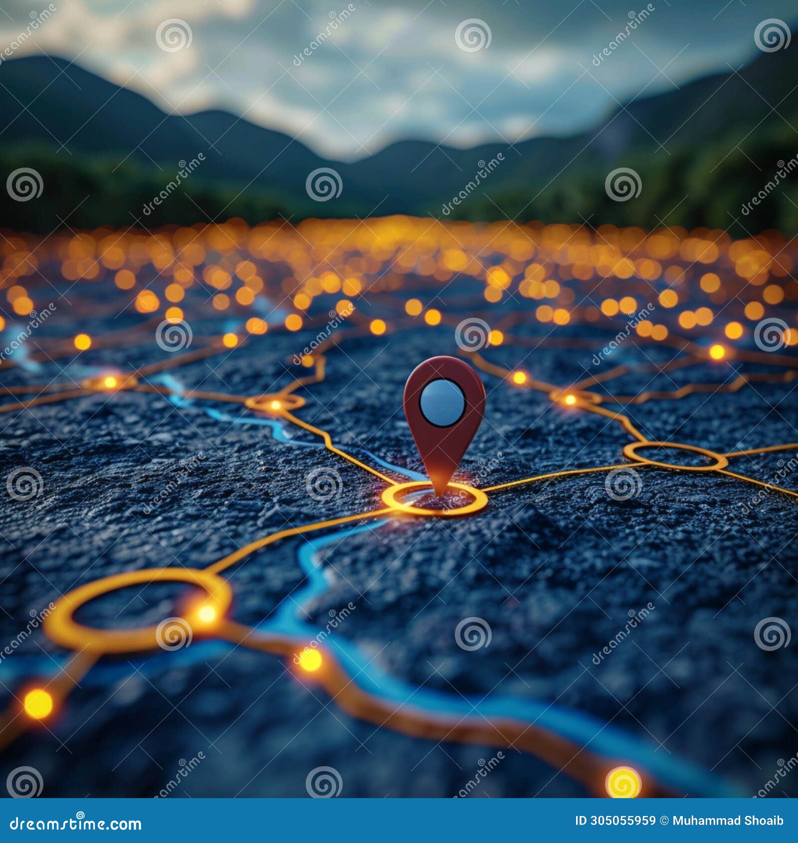 Map Pin Icon Marks Location with Interconnected Routes in Blue Stock ...