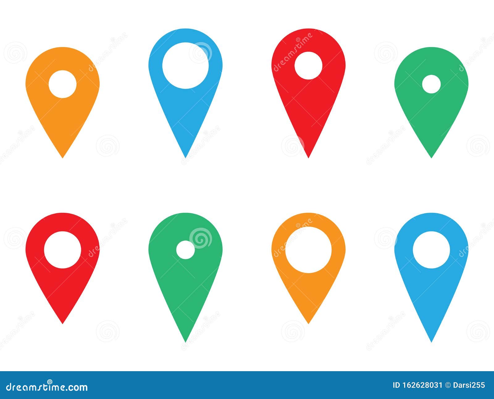 Map Pin Icon Set, Pointer Symbol, Location Marker Sign, Color Isolated On White Background ...