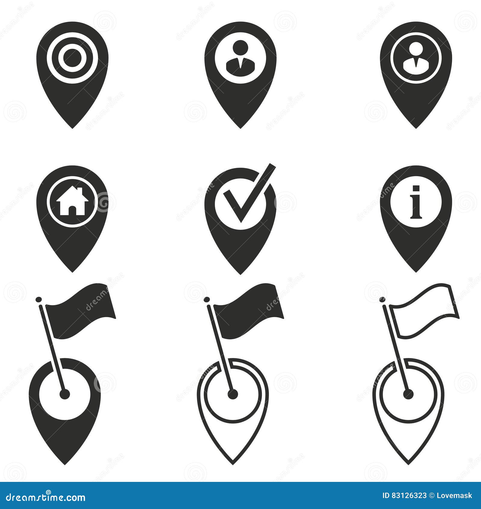 Map pin icon set. stock vector. Illustration of place - 83126323