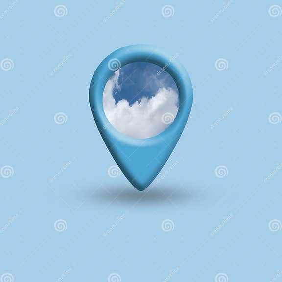 Map Pin Location Button with Clouds on Blue, Map Pointer Navigation ...