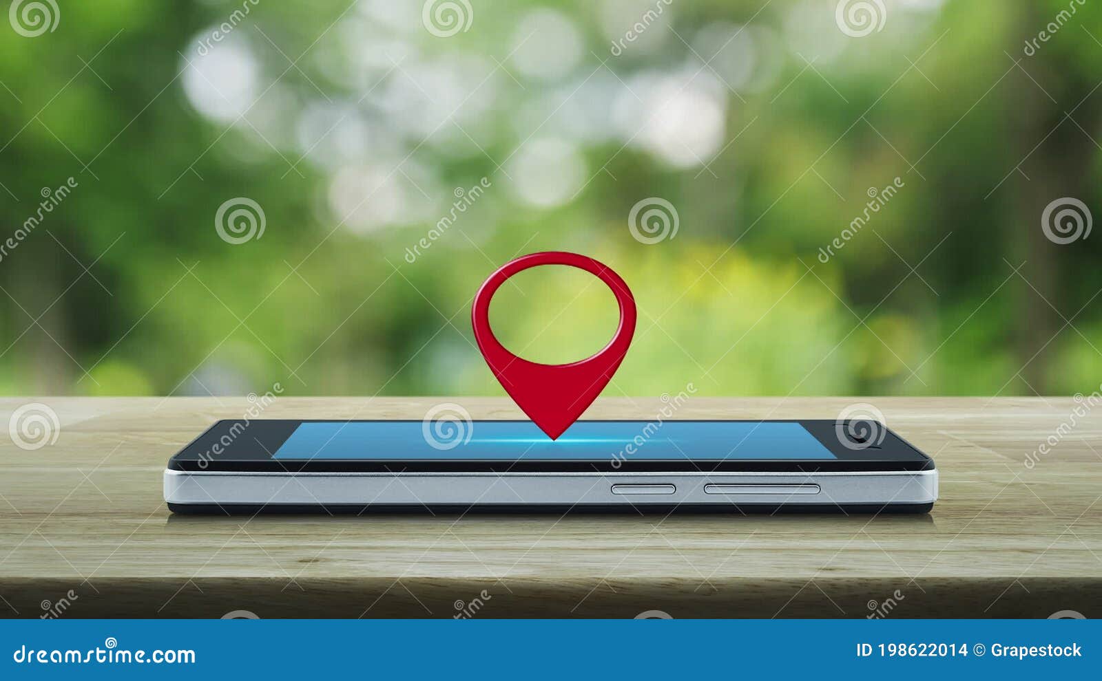Map Pin Location Button on Modern Smart Mobile Phone Screen on Wooden ...