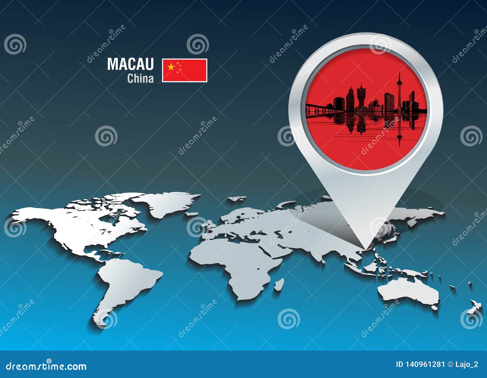 Map pin with Macau skyline stock vector. Illustration of china - 140961281