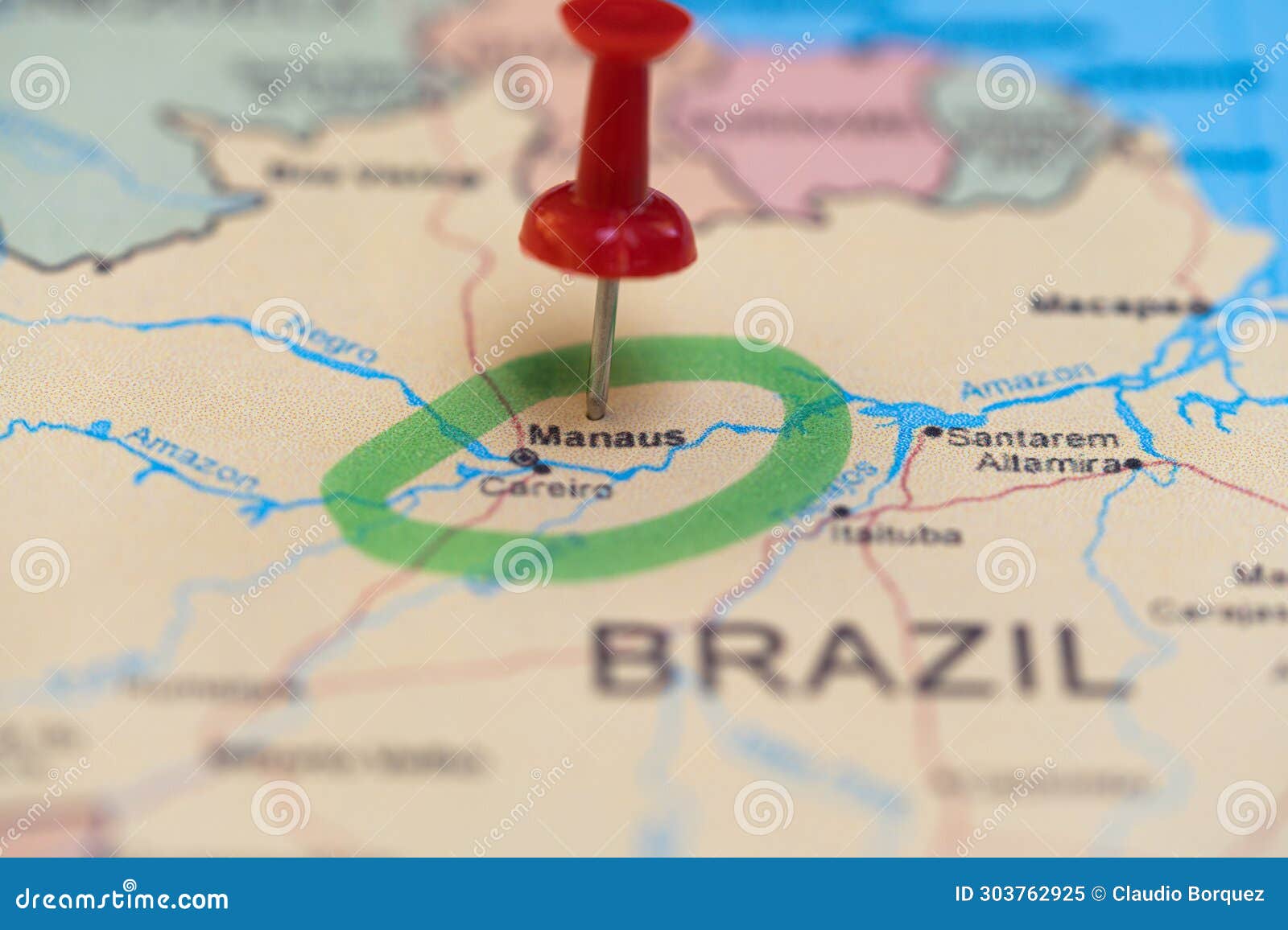 Map with a Pin in Manaus, Destination Stock Image - Image of macro ...