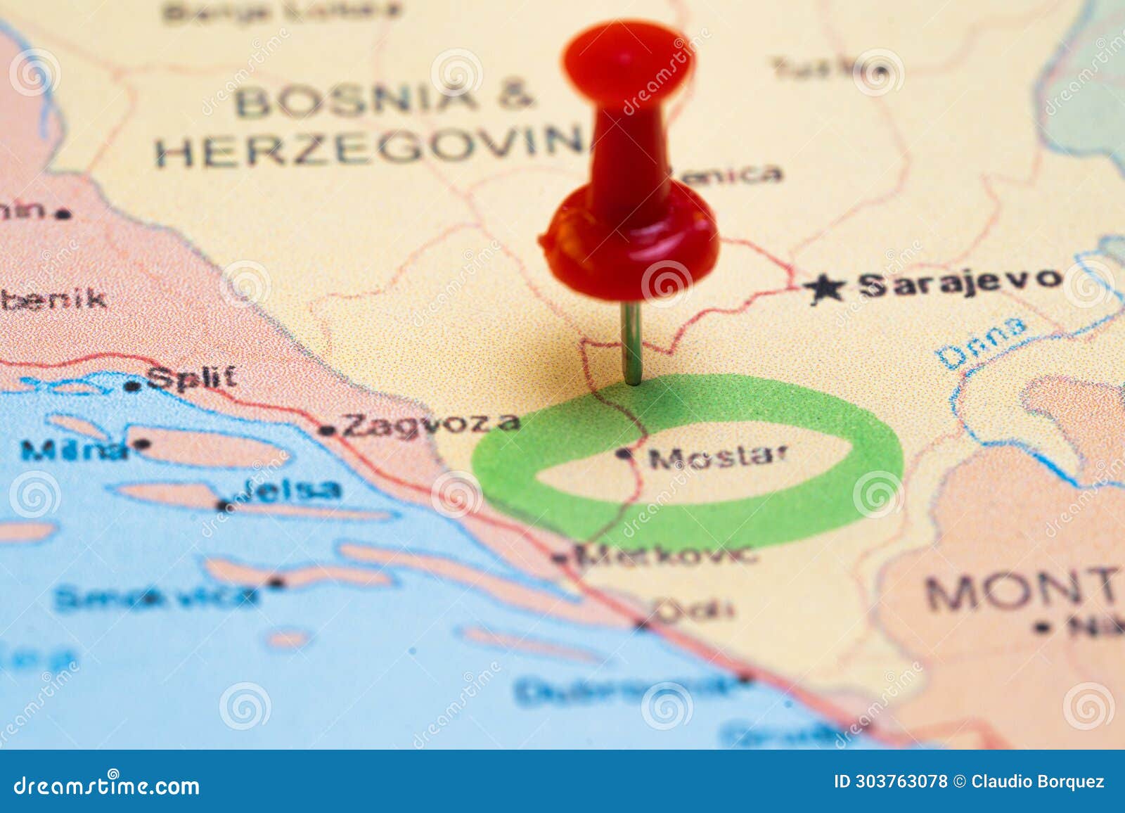 Map with a Pin in Mostar, Destination Stock Photo - Image of atlas ...