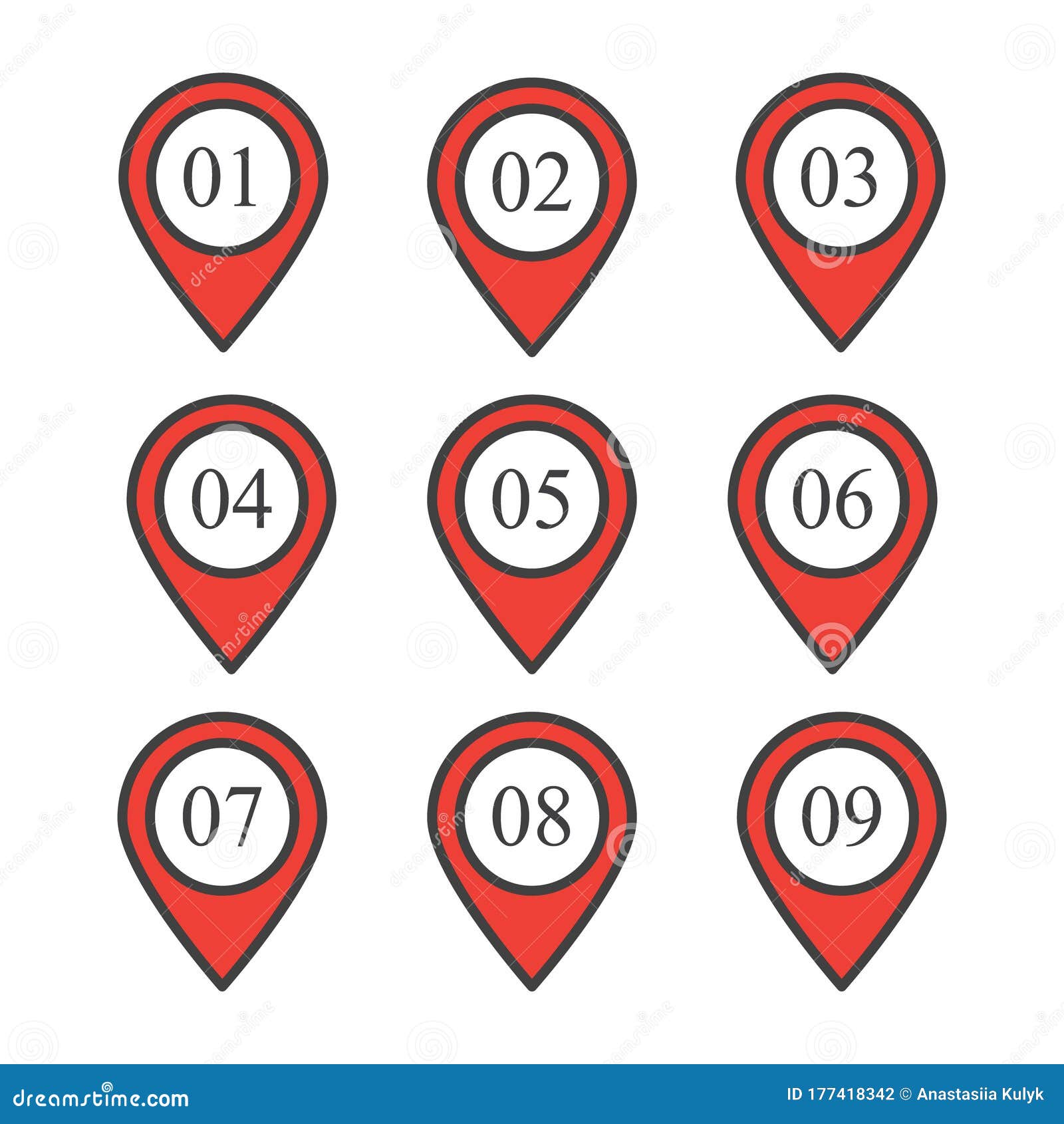 Map Pin Red Icon Set with Numbers Stock Vector - Illustration of ...