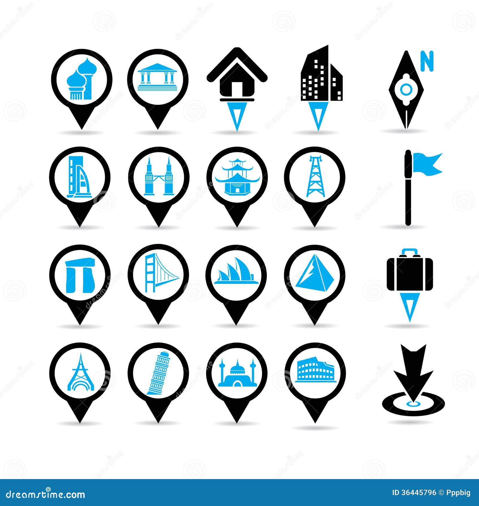 Map pin set stock vector. Illustration of direction, mark - 36445796