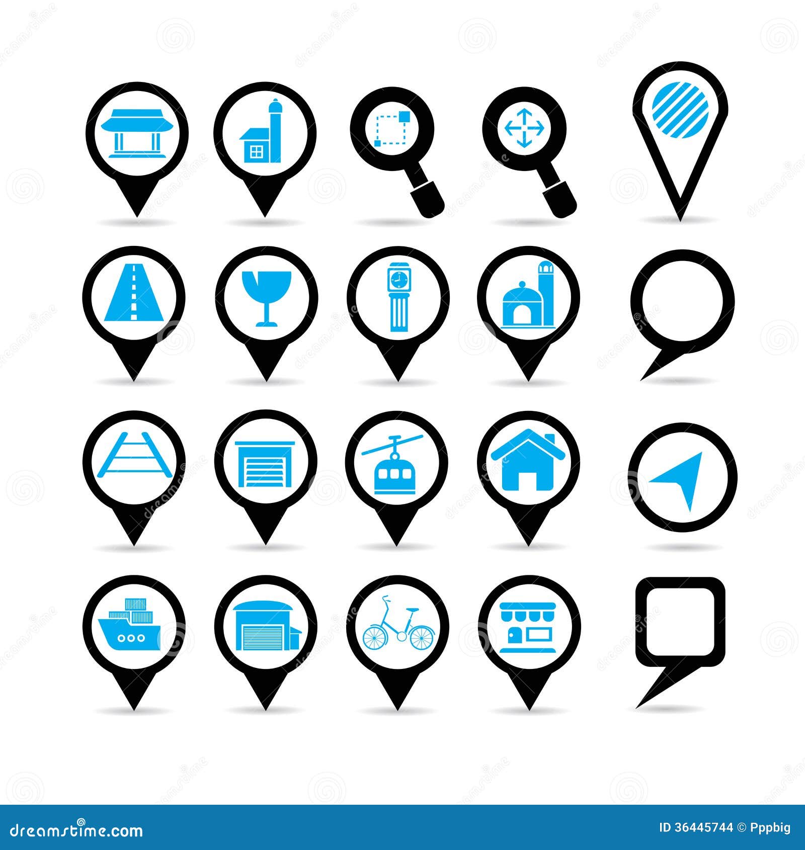 Map pin set stock vector. Illustration of buttons, blue - 36445744
