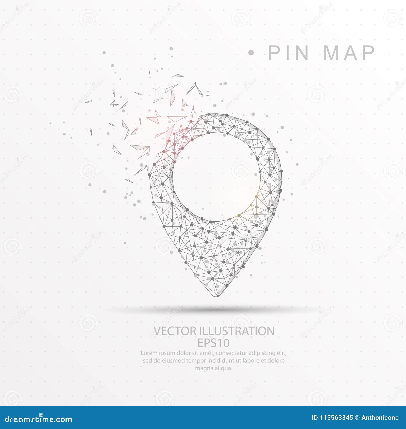 Map Pin Shape Digitally Drawn Low Poly Wire Frame. Stock Illustration ...