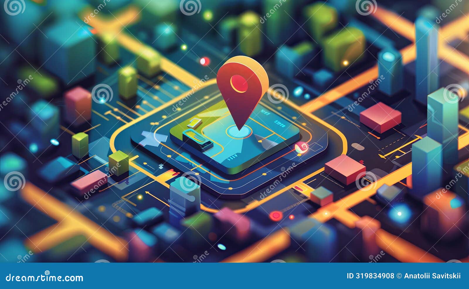 A Map with a Pin Showing a Precise Location for Navigation. Isometric ...