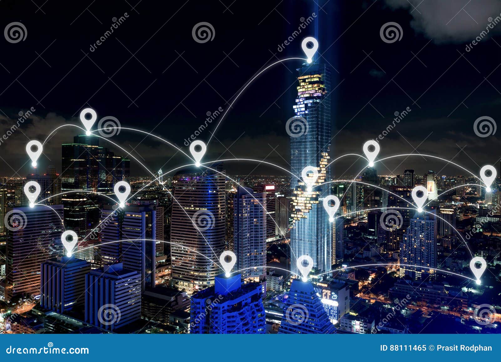 Map Pin at Smart City and Wireless Communication Network, Business ...