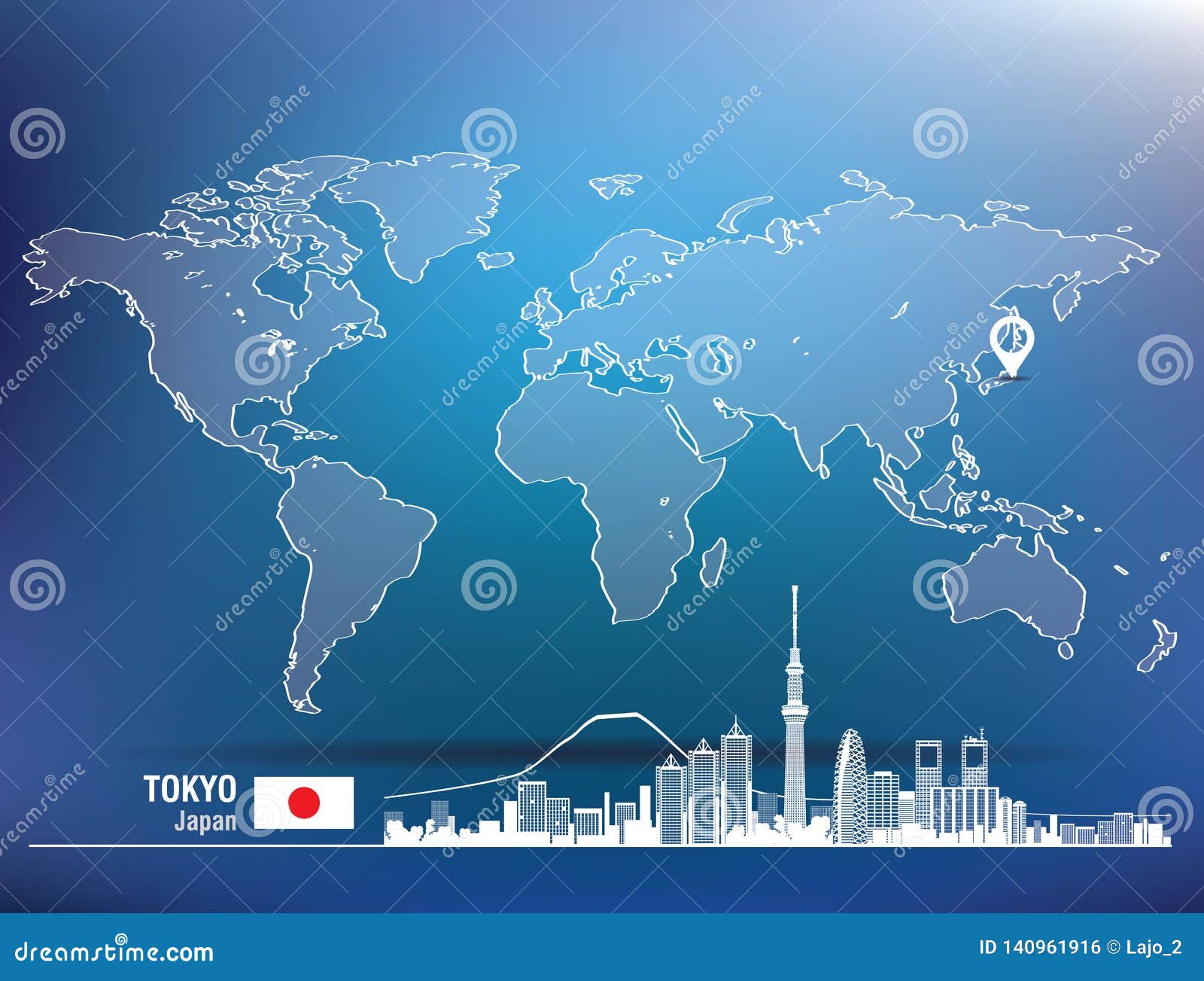 Map pin with Tokyo Skyline stock vector. Illustration of house - 140961916