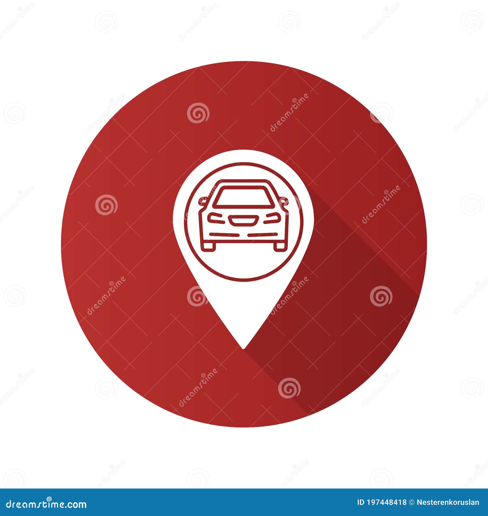 Map Pinpoint with Car Inside Flat Design Long Shadow Glyph Icon Stock ...