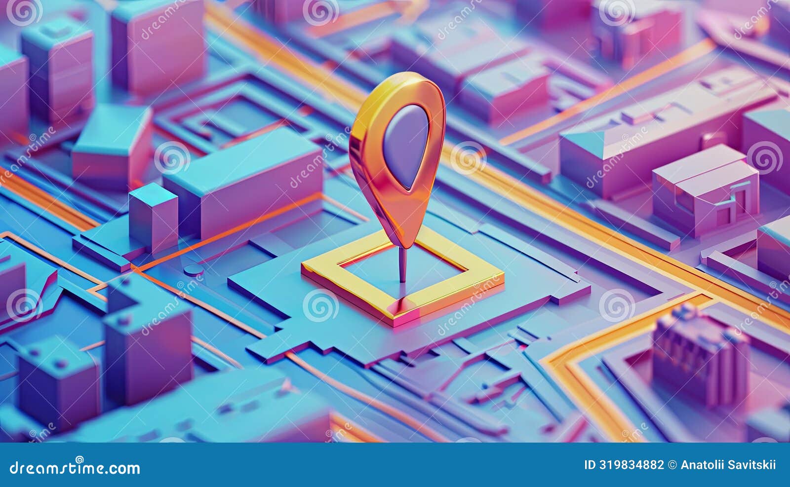 Map with a Pinpoint Navigation Pin in the Center Showing GPS Tracking ...