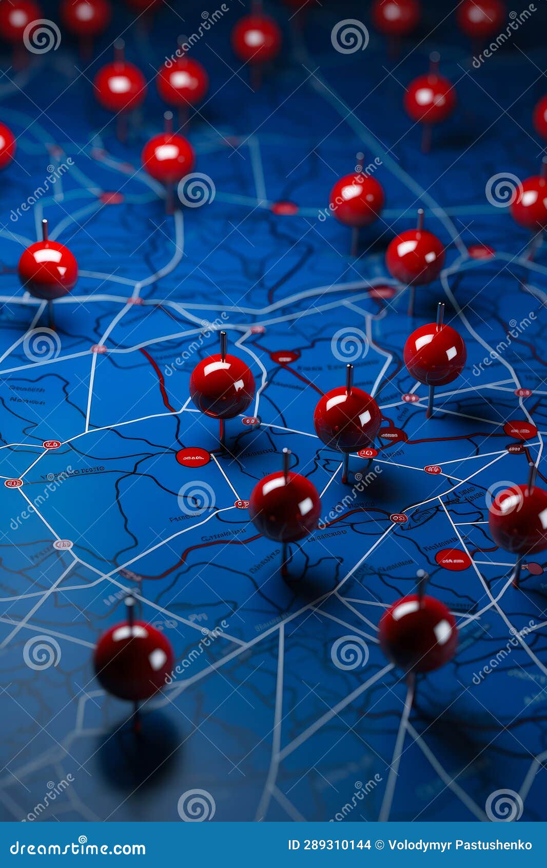 Map with Pins and Bunch of Red Balls on it. Generative AI Stock Photo ...