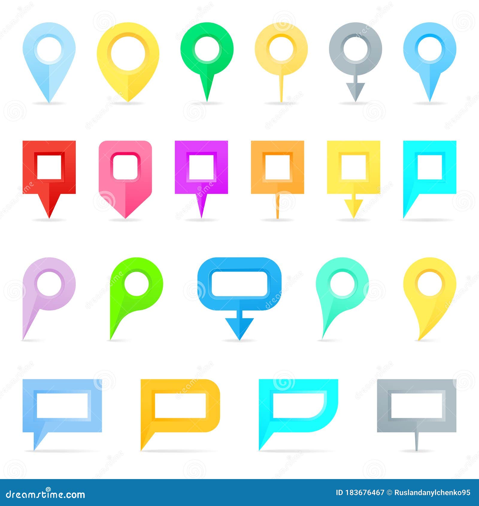 Map Pins in Colors, Red, Green and Blue, Yellow. Vector Illustration ...