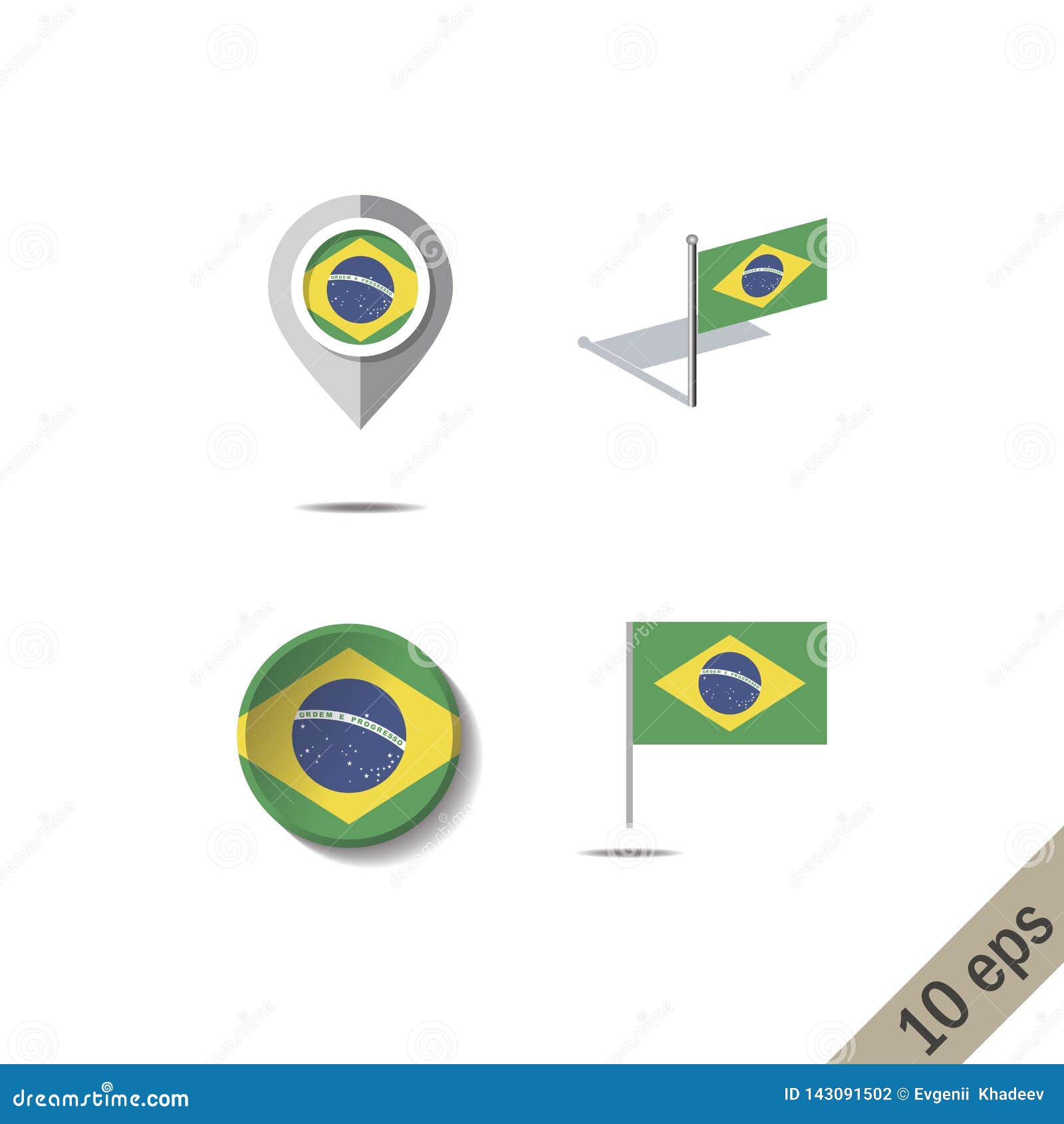 Map Pins with Flag of BRAZIL Stock Illustration - Illustration of ...