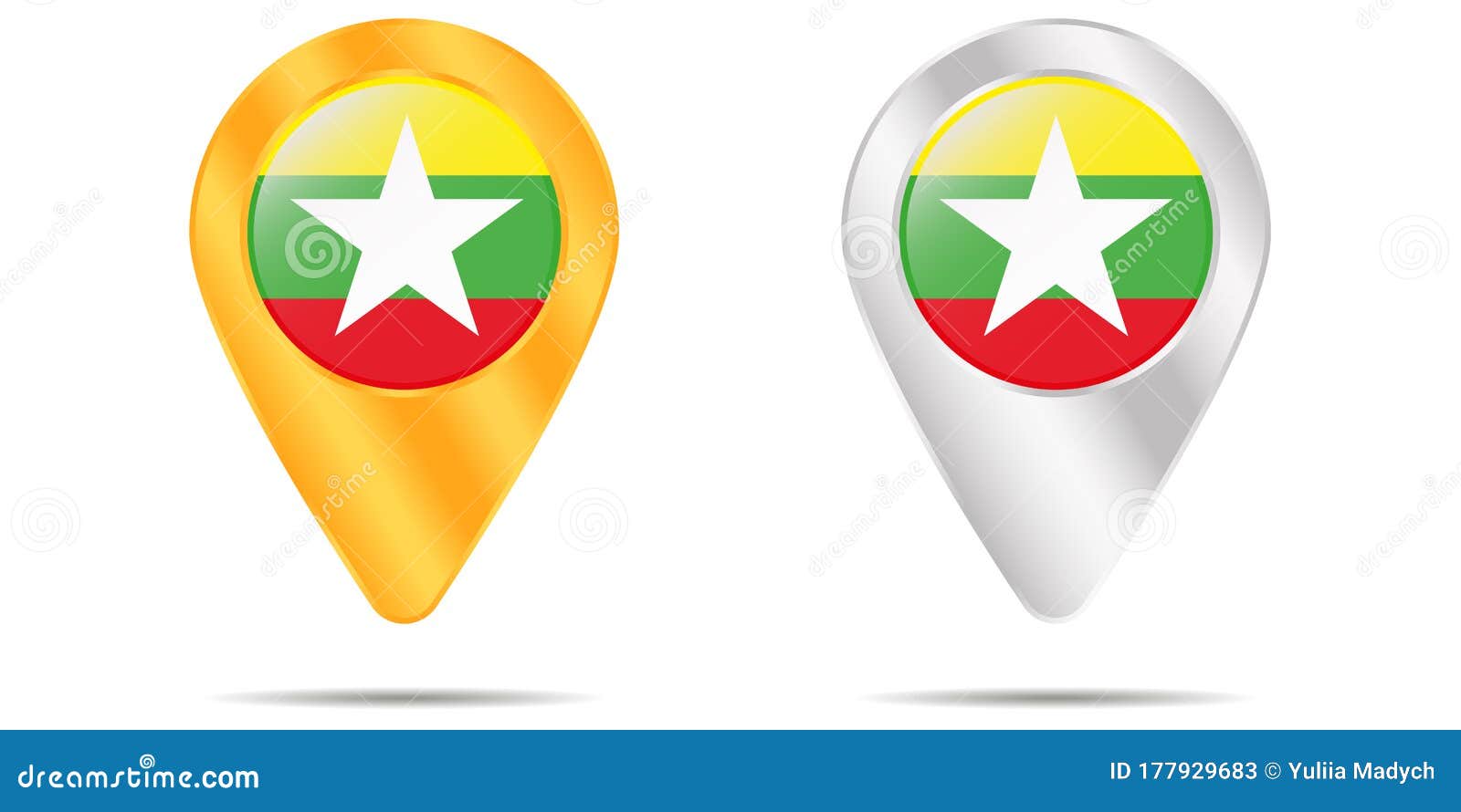 Map of Pins with Flag of Myanmar. on a White Background Stock ...