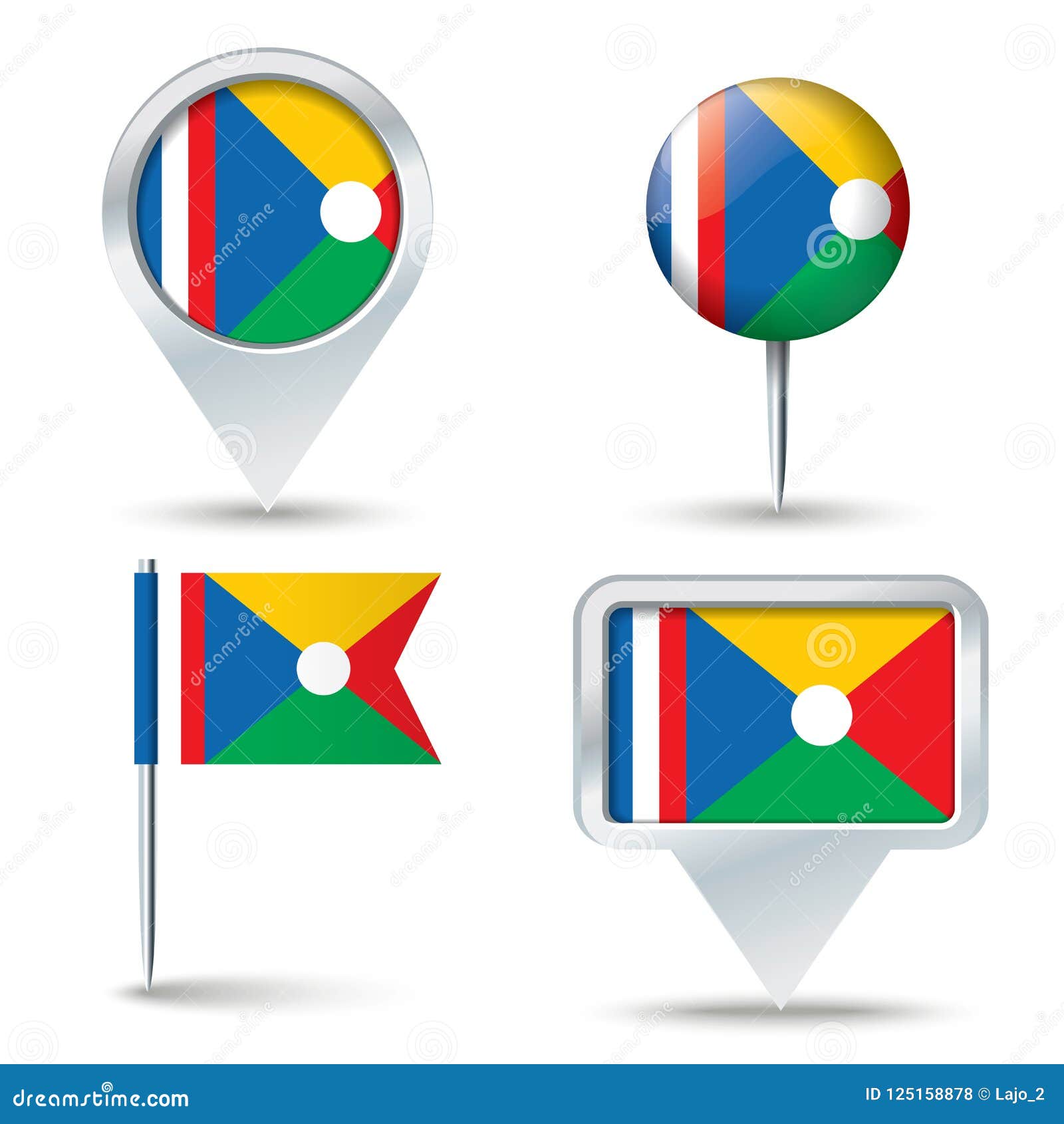 Map Pins with Flag of Reunion Stock Vector - Illustration of journey ...