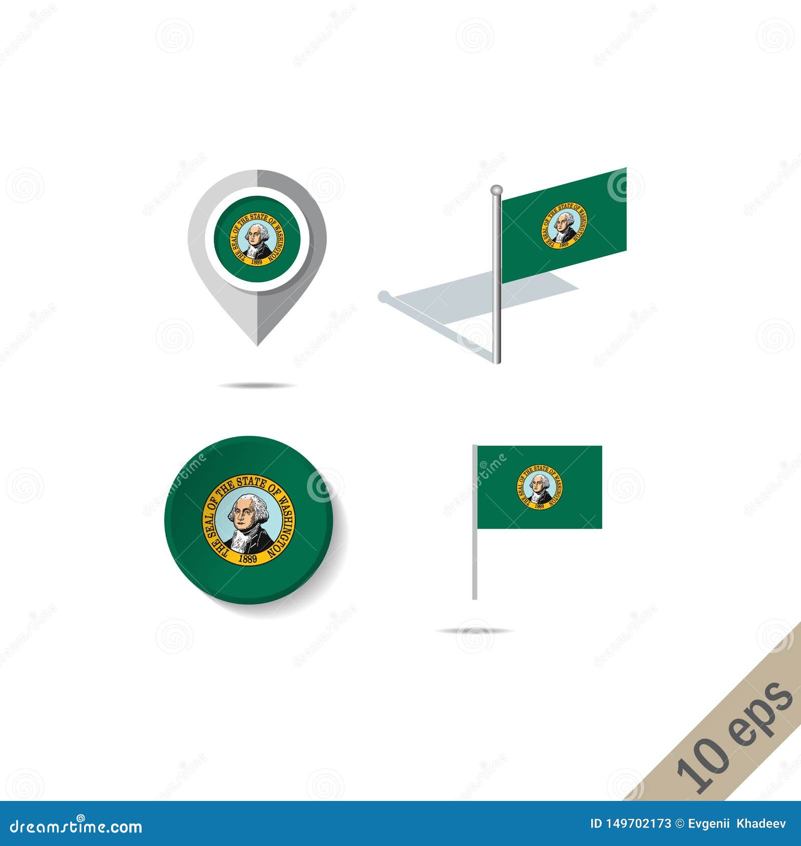 Map Pins with Flag of Washington - Vector Illustration Stock ...