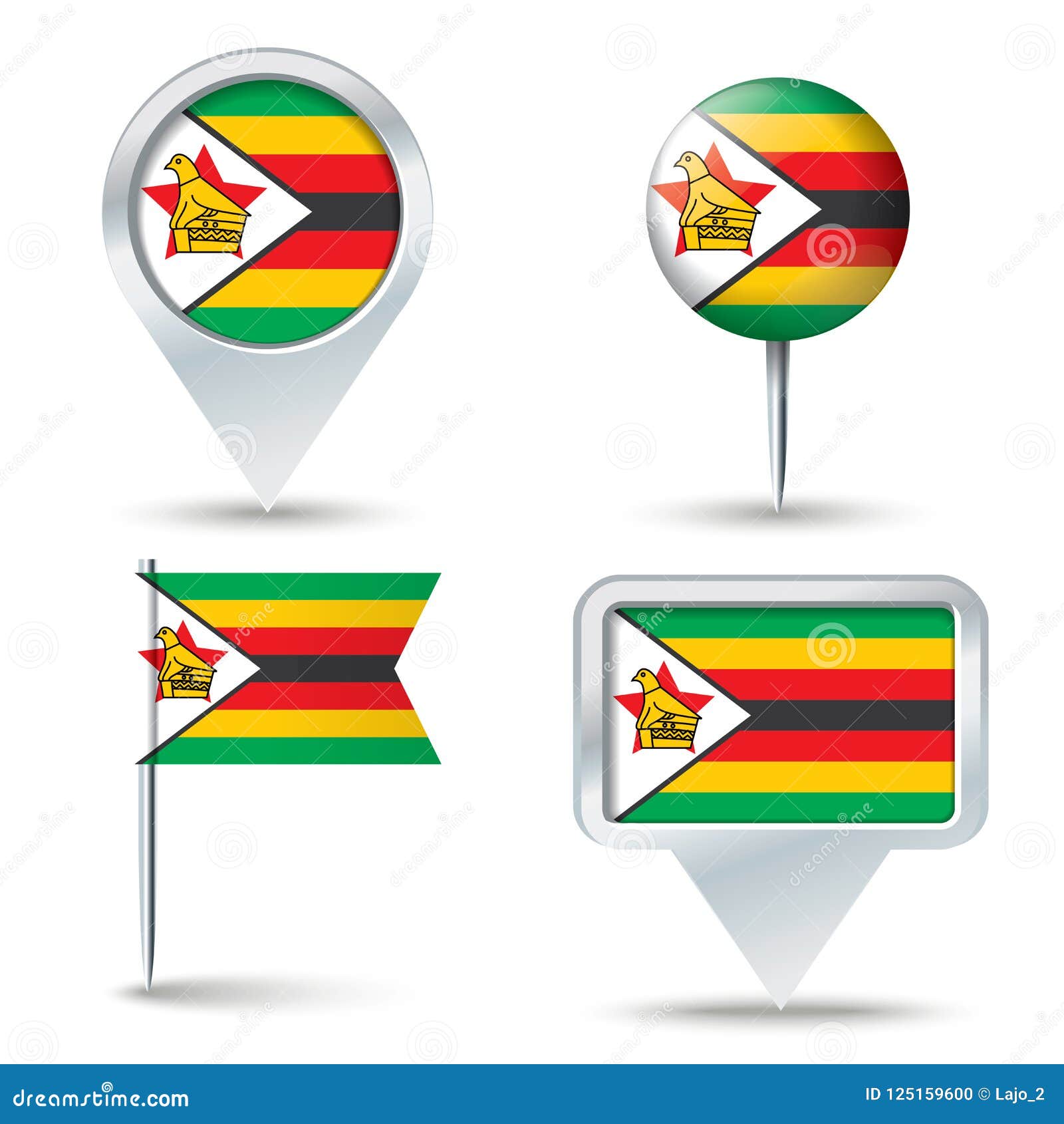 Map Pins with Flag of Zimbabwe Stock Vector - Illustration of national ...