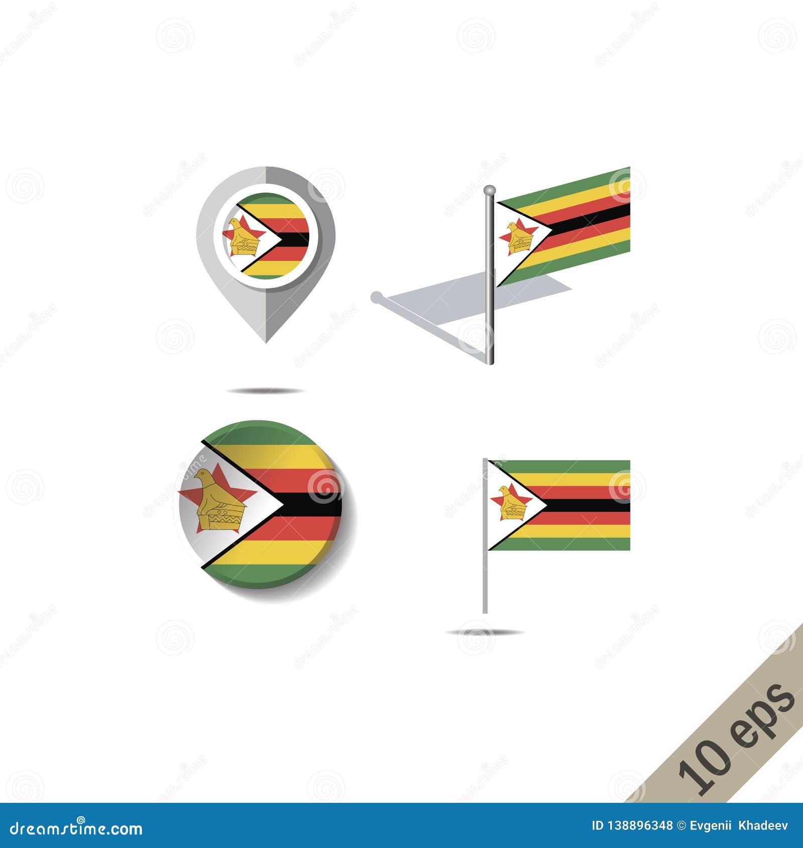 Map Pins with Flag of ZIMBABWE Stock Illustration - Illustration of ...
