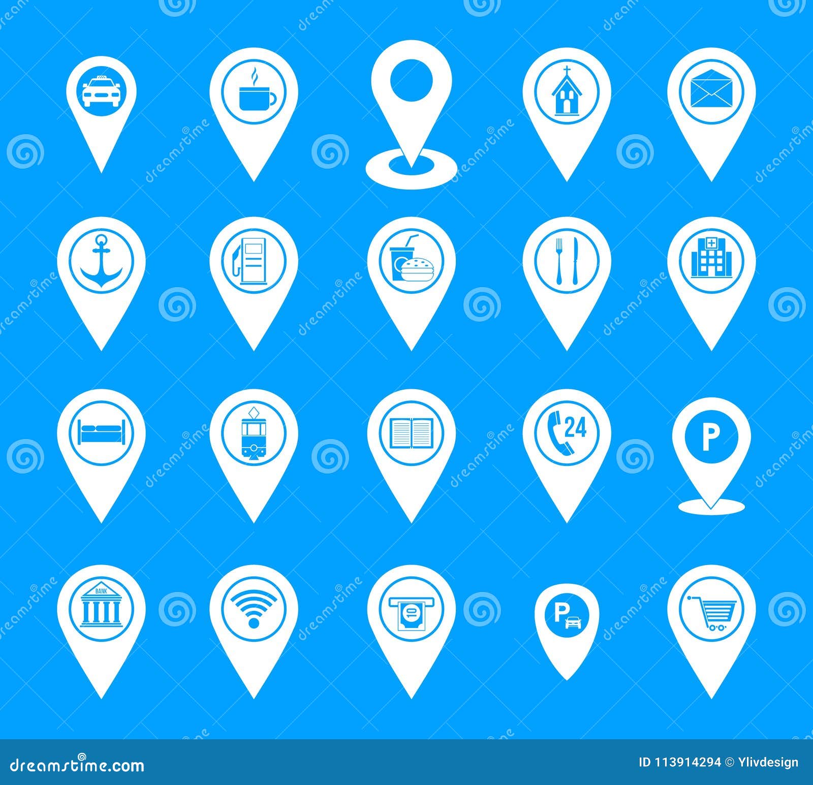 Map Pins Icon Blue Set Vector Stock Vector - Illustration of navigation ...