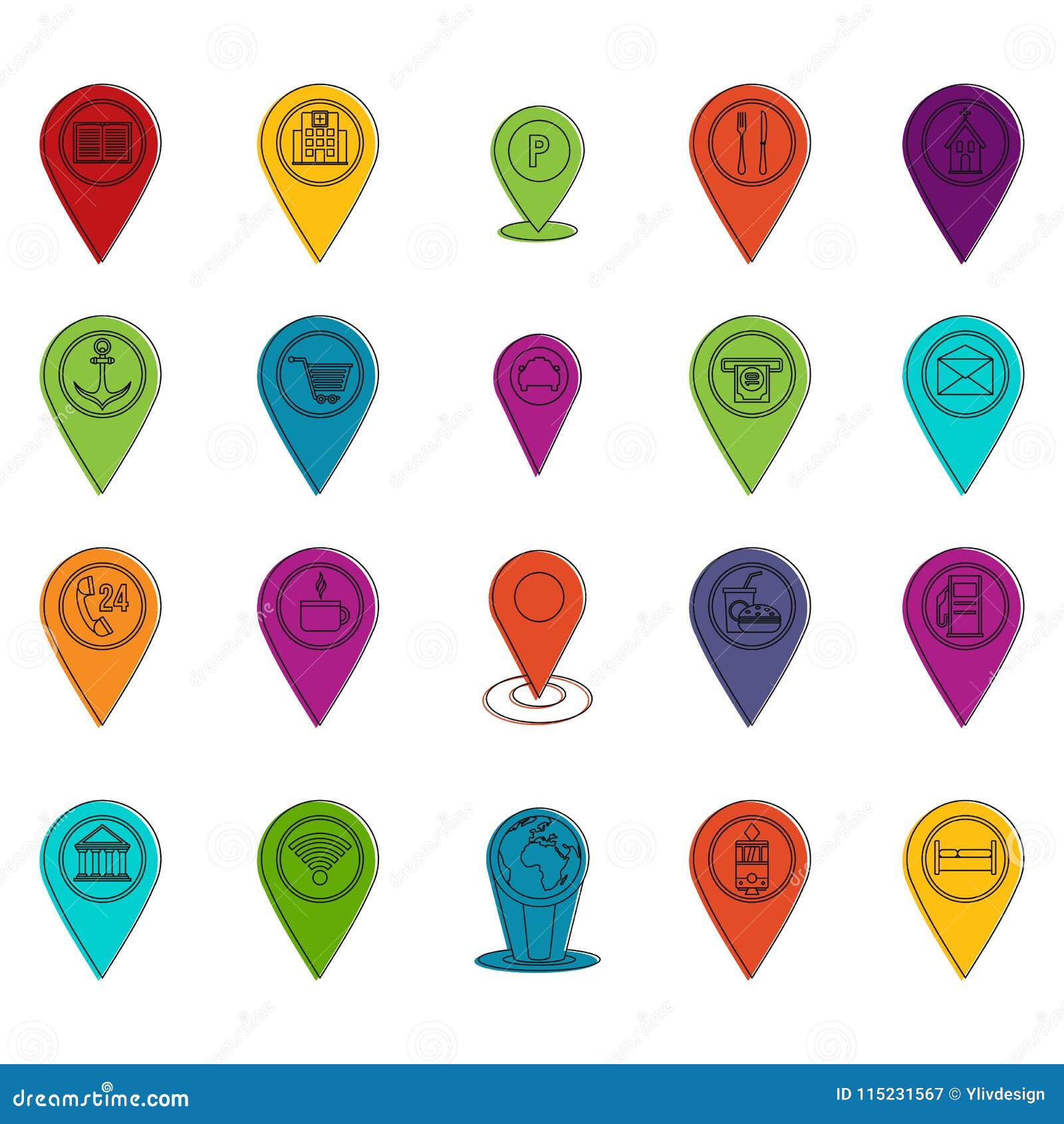 Map Pins Icon Set, Color Outline Style Stock Vector - Illustration of ... Map Pins Icon Set, Color Outline Style Stock Vector - Illustration of ...