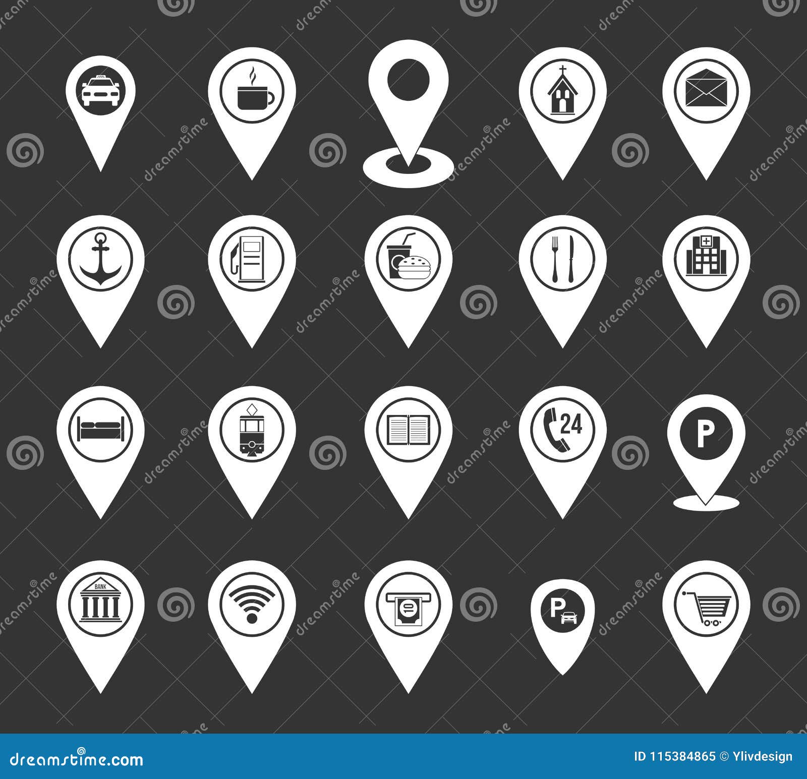 Map Pins Icon Set Grey Vector Stock Vector - Illustration of home, info ...