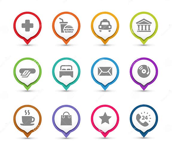Map Pins with icons stock vector. Illustration of entry - 31394446